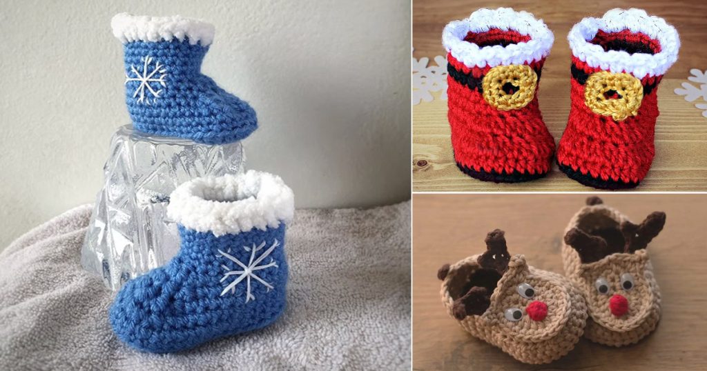 12 Christmas Baby Booties Free Crochet Patterns - Crocht