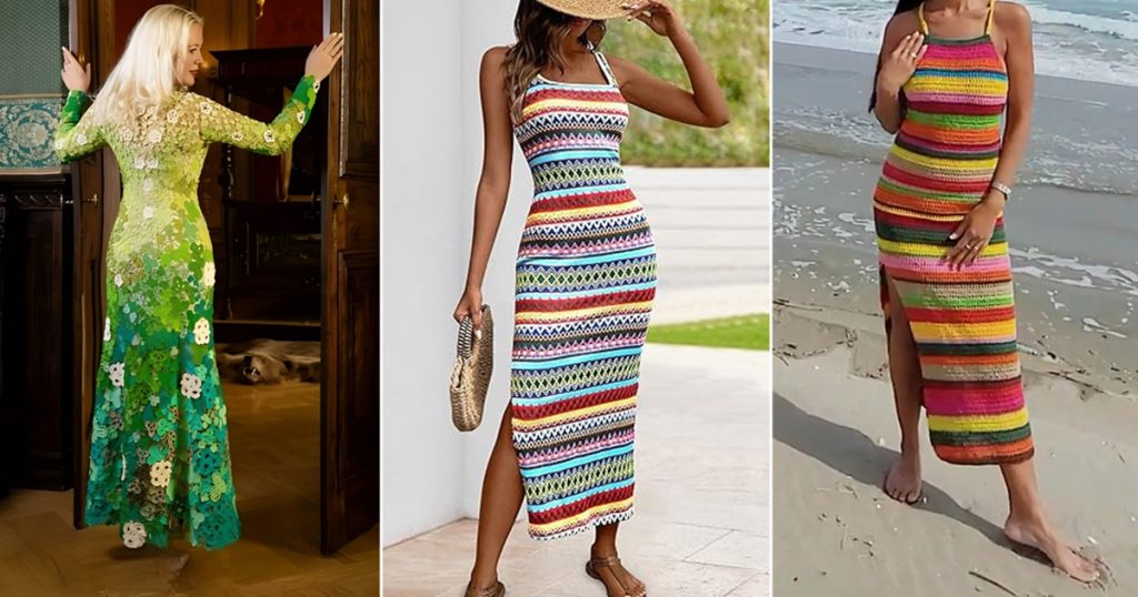 10 Crochet Colorful Maxi Dress Free Patterns - Crocht