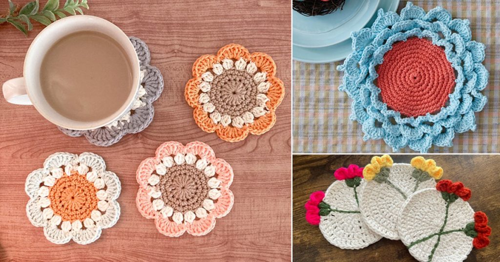 12 Crochet Flower Coaster Free Patterns - Crocht