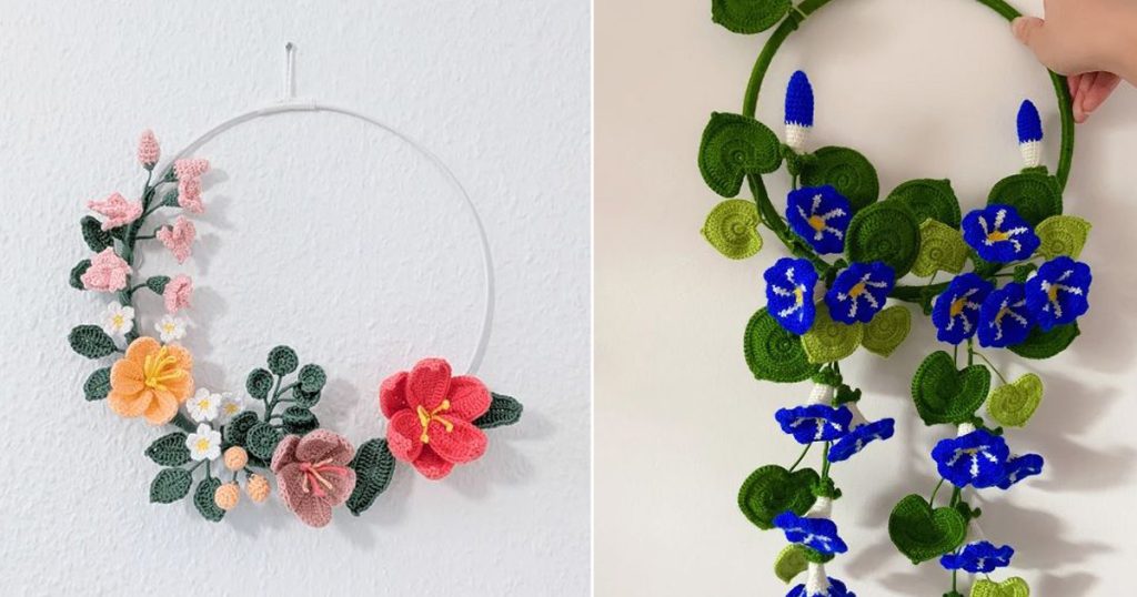 7 Crochet Flower Hoop Wall Hanging Free Patterns - Crocht
