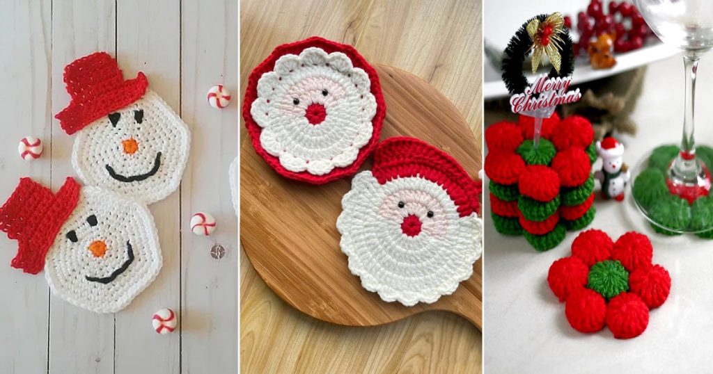 11 Crochet Christmas Coaster Free Patterns - Crocht