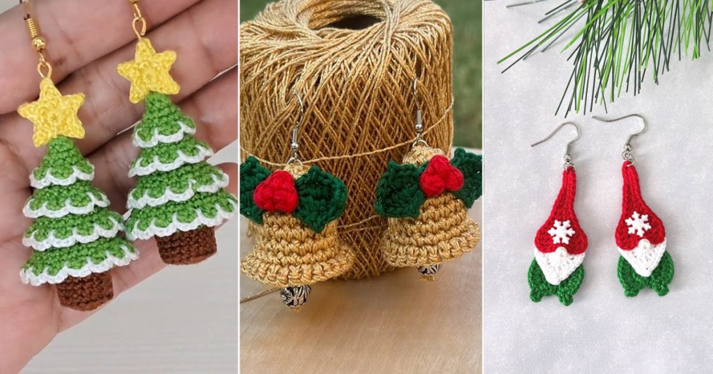 11 Crochet Christmas Earrings Free Patterns - Crocht