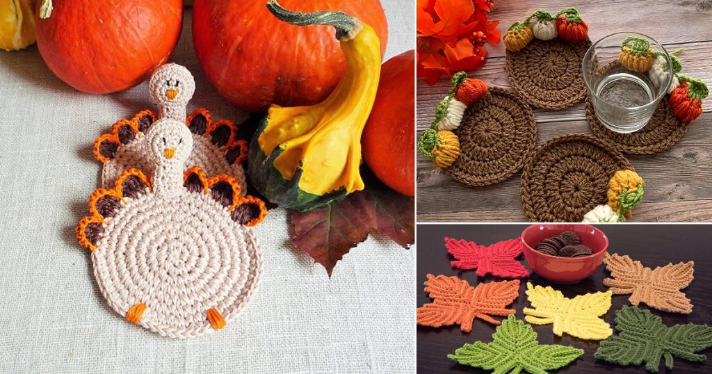 10 Crochet Thanksgiving Coasters Free Patterns - Crocht